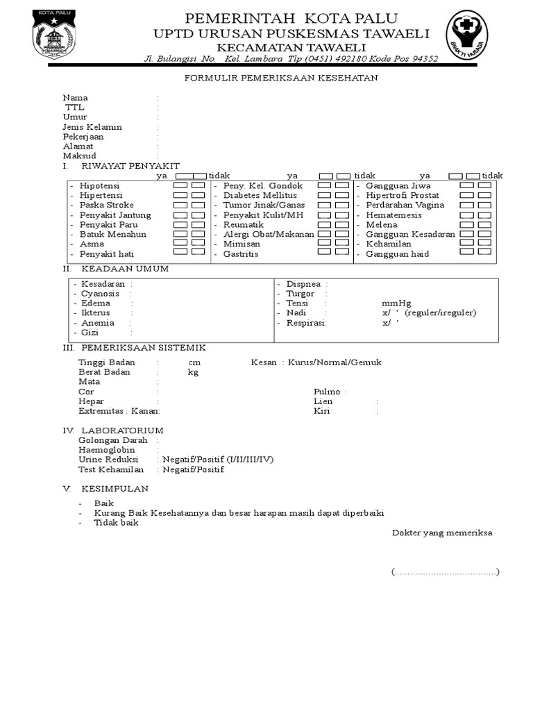 Formulir Pemeriksaan Kesehatan | PDF