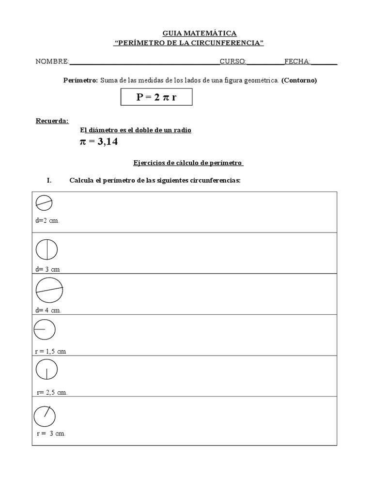 Guía Perímetro de La Circunferencia | PDF | Métodos y materiales de ...
