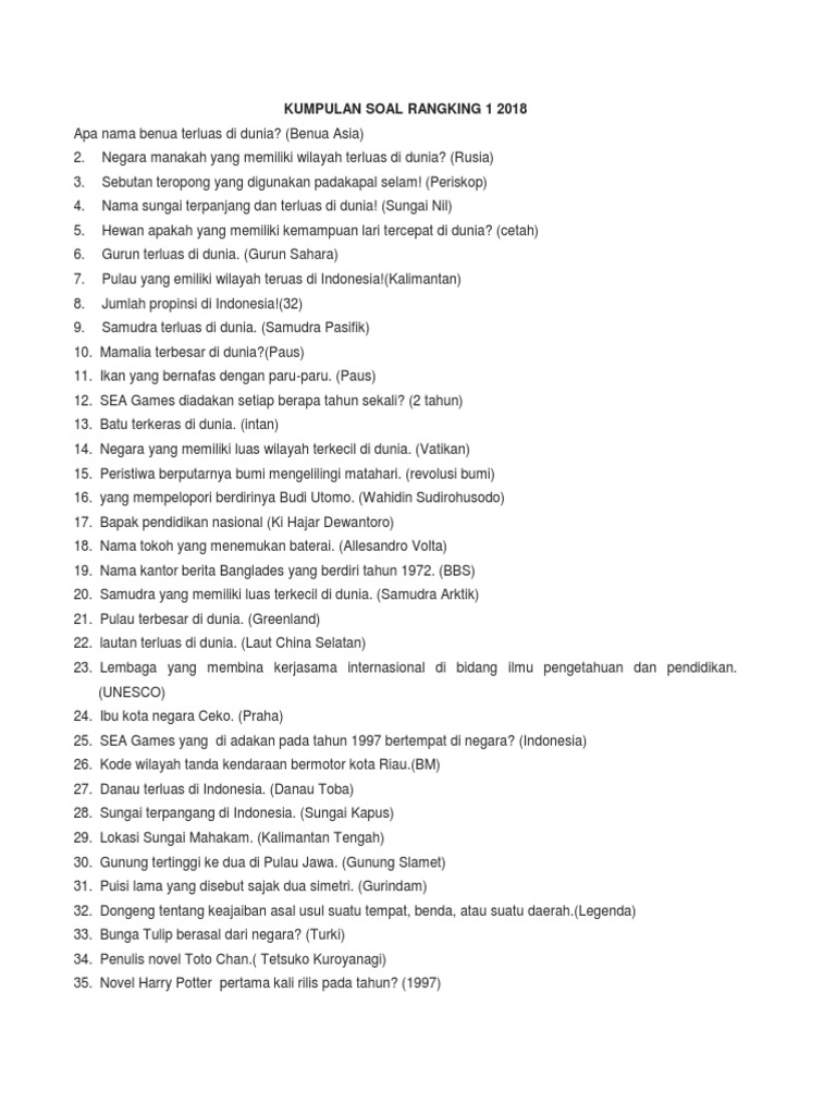 Kumpulan Soal Rangking 1 2018 Duta Bahasa | PDF