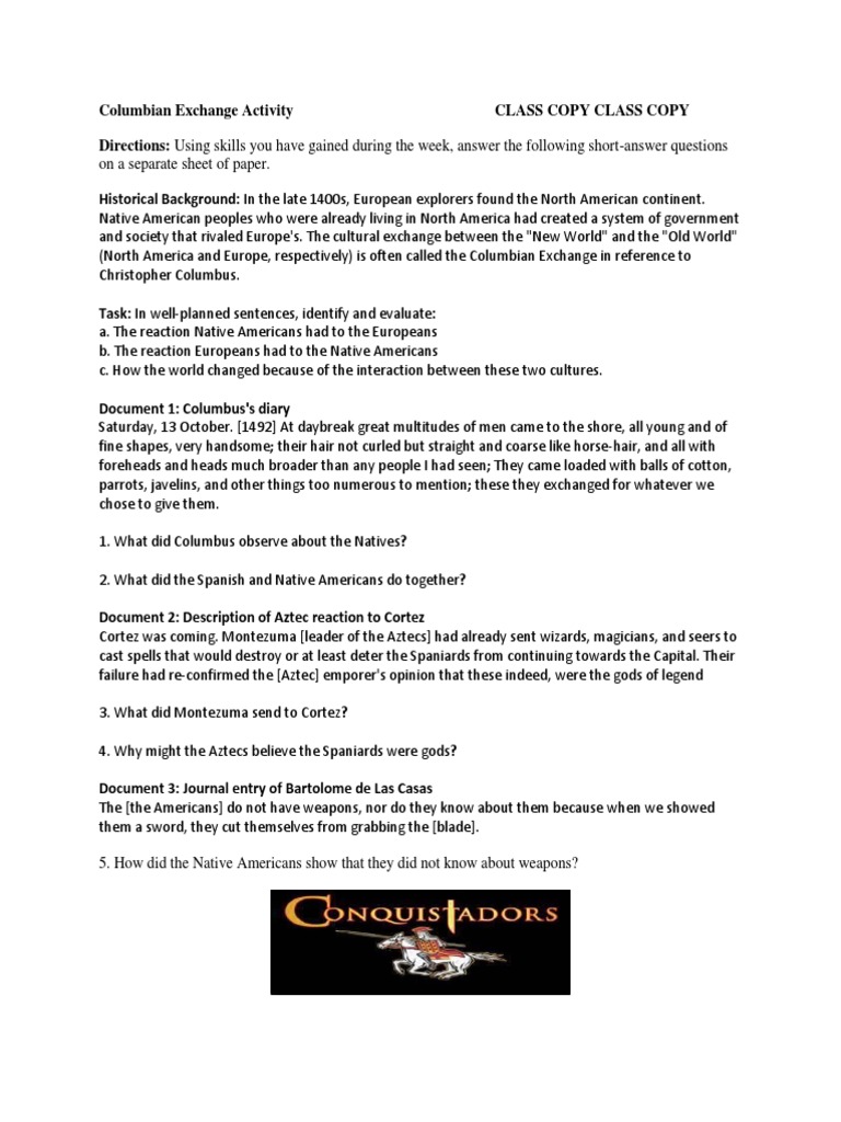 Columbian Exchange Activity | PDF