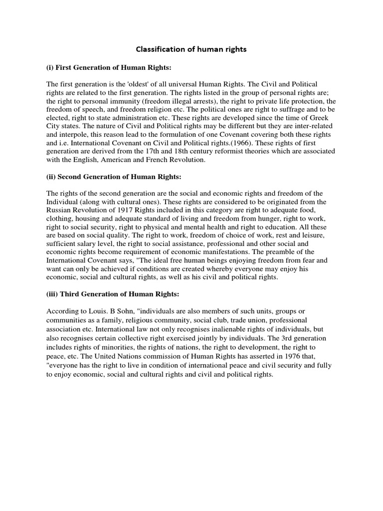Classification of Human Rights | PDF