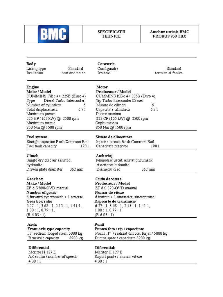 BMC Probus 850 TBX Specifications | PDF | Technology & Engineering