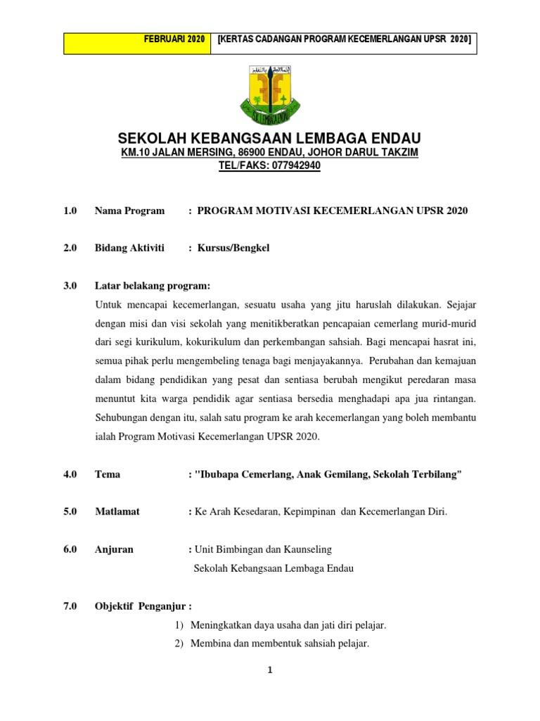 Kertas Kerja Program Motivasi Kecemerlangan 2020 | PDF