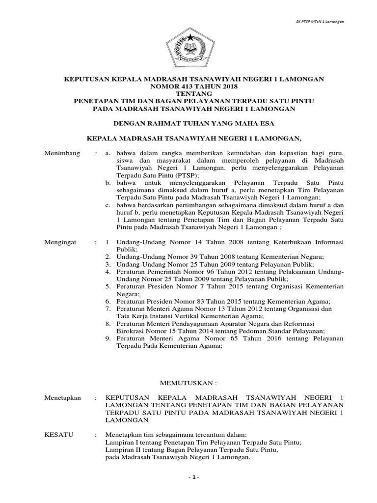 SK PTSP MTSN 1 Lamongan | PDF
