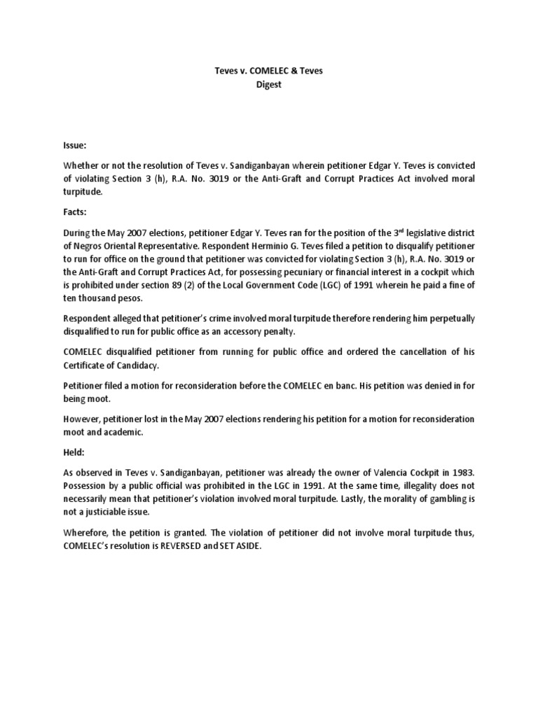 Teves V COMELEC Digest | PDF