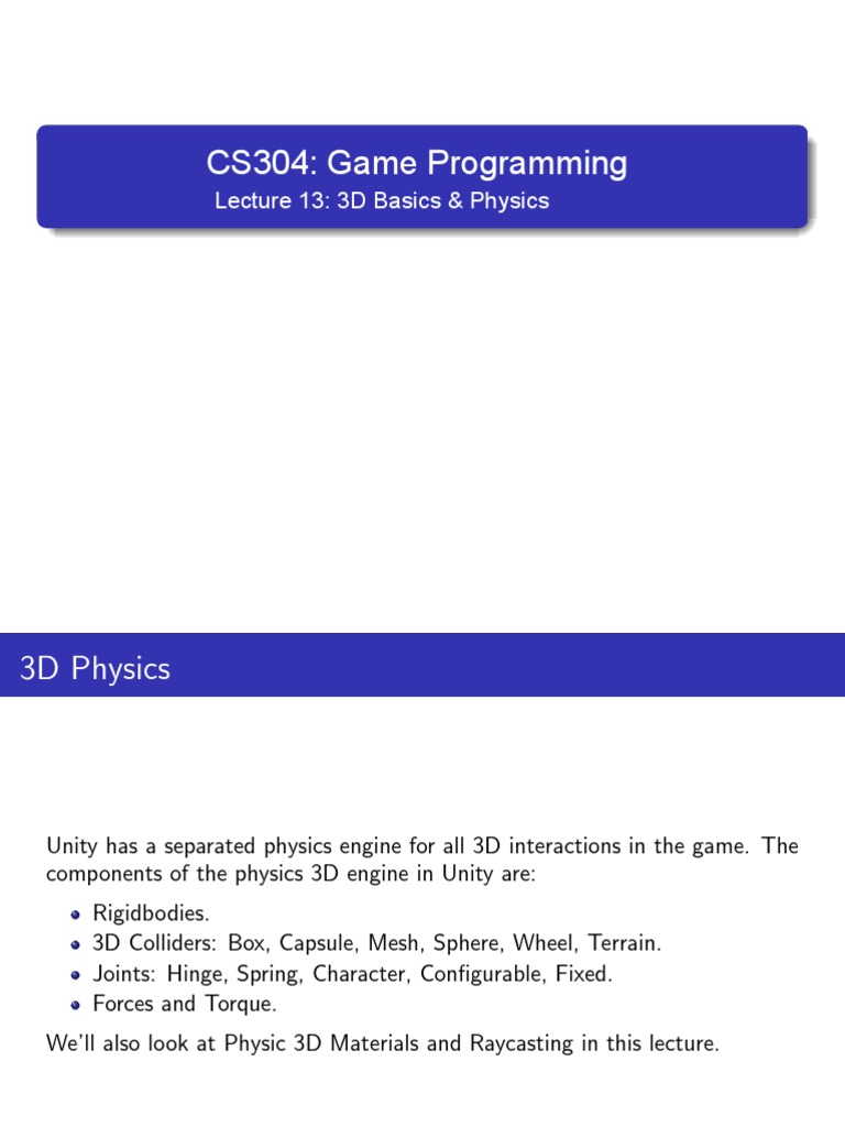 Unity 3D Physics Essentials | PDF