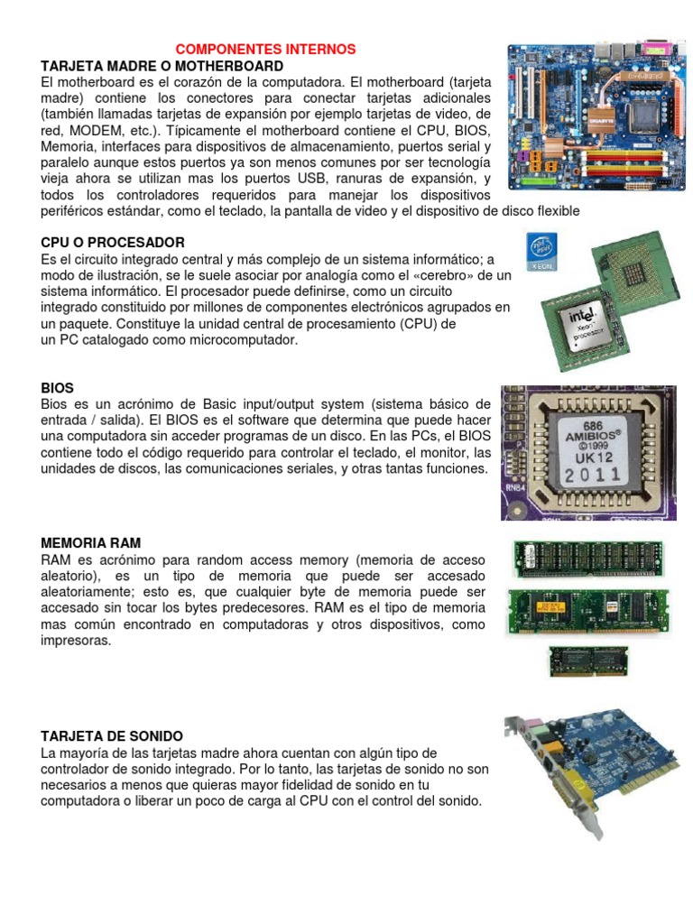 Componentes Internos y Externos de La Computadora | PDF Componentes Internos y Externos de La Computadora | PDF