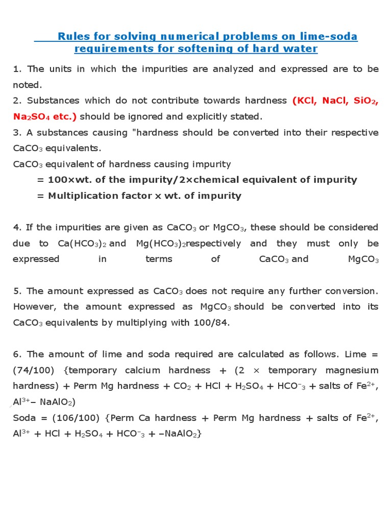 Rules For Solving Numerical Problems On Lime Soda Process | PDF