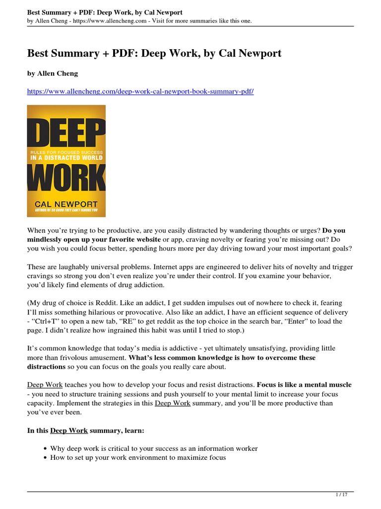 Deep Work Cal Newport Book Summary PDF | PDF