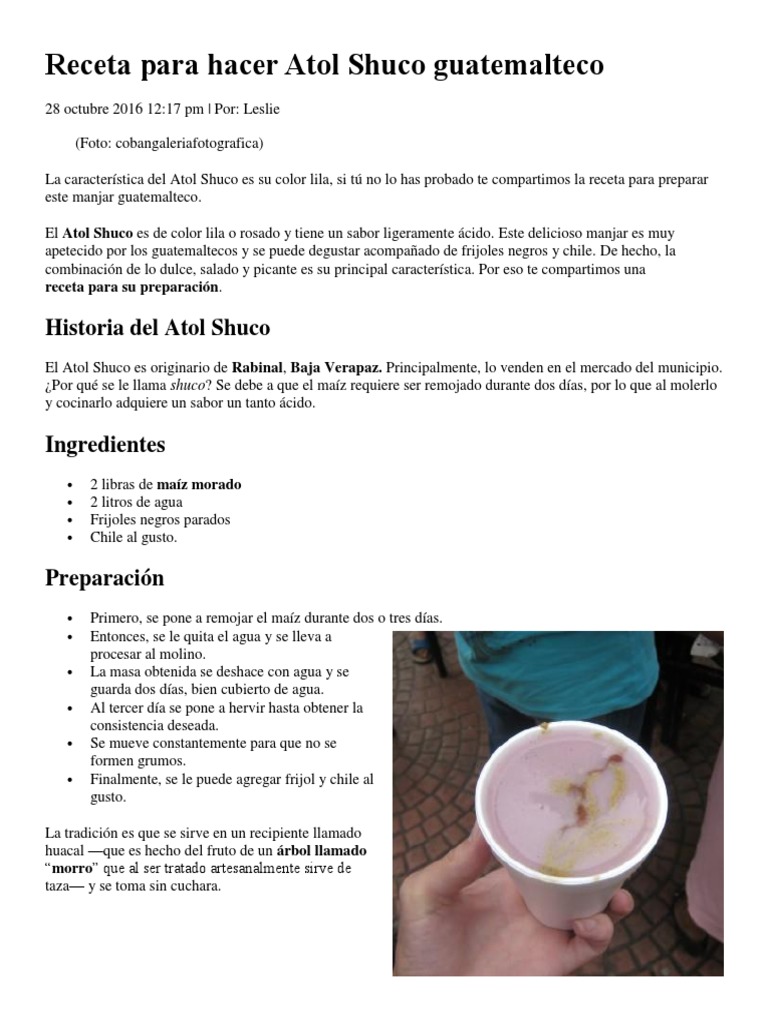 Receta para Hacer Atol Shuco Guatemalteco | PDF