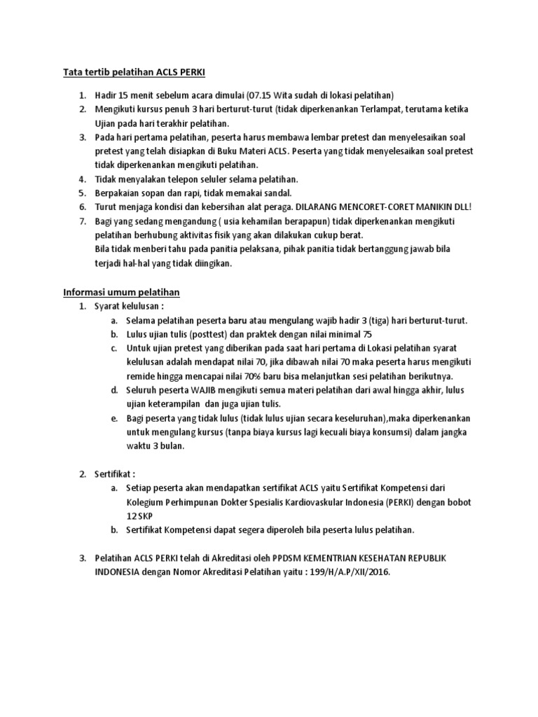 Tata Tertib Pelatihan ACLS PERKI | PDF