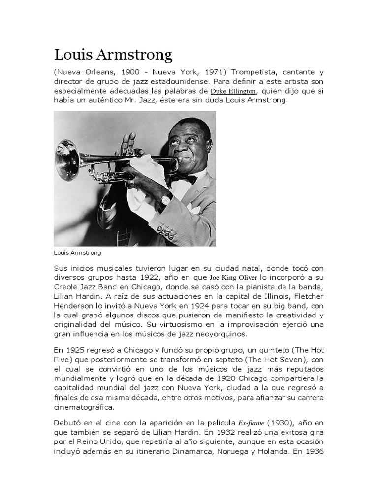 Biografía de Louis Armstrong | PDF