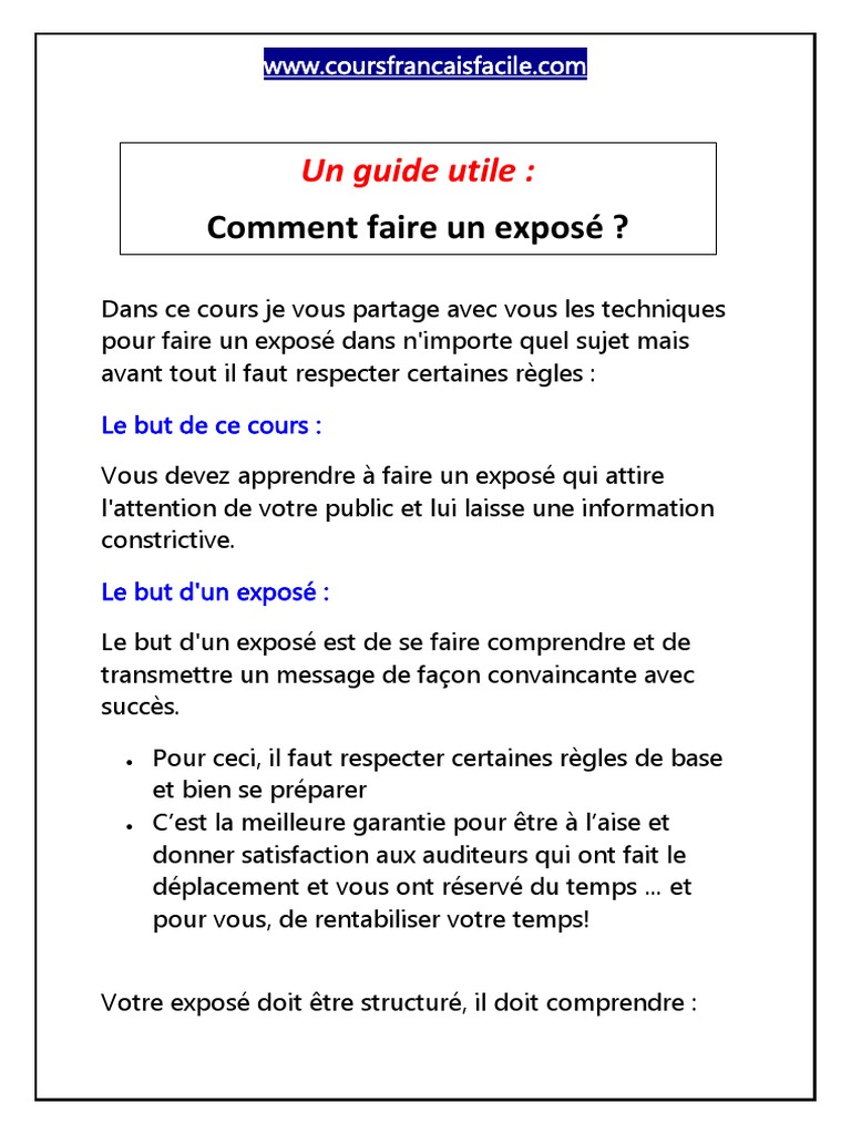 Techniques pour réussir un exposé | PDF