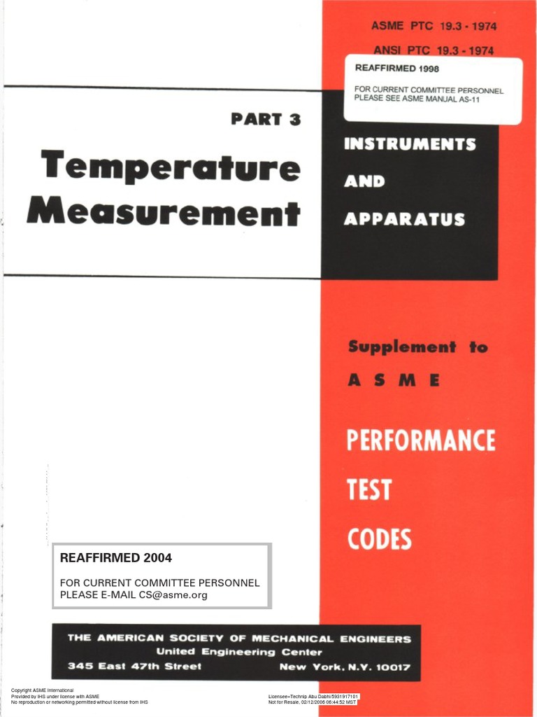 ASME PTC 19.3 Temperature Measurement PDF | PDF