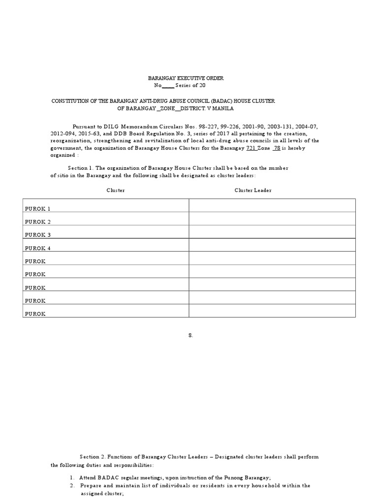 BADAC House Cluster Executive Order | PDF