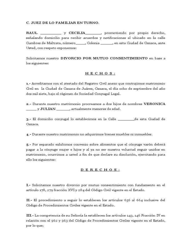 Formato Divorcio Voluntario | PDF