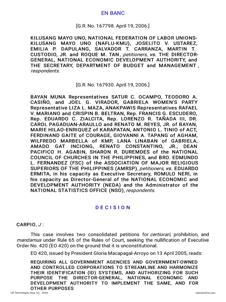 G.R. Nos. 167798 & 167930 - Kilusang Mayo Uno v. Director-General | PDF
