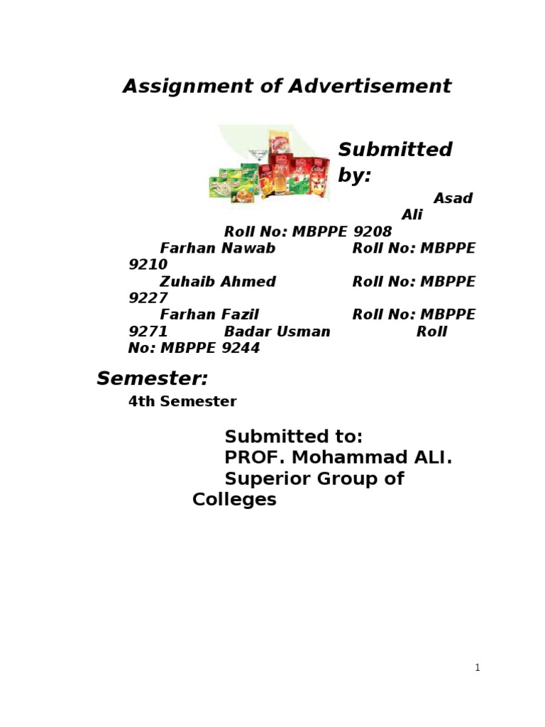 Assignment of Advertisement Submitted By:: Submitted To: PROF. Mohammad ...
