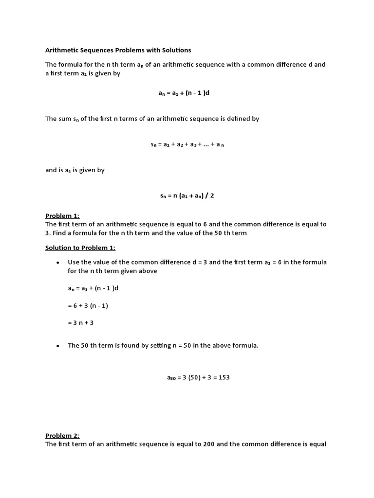 Arithmetic Sequences Problems With Solutions | PDF