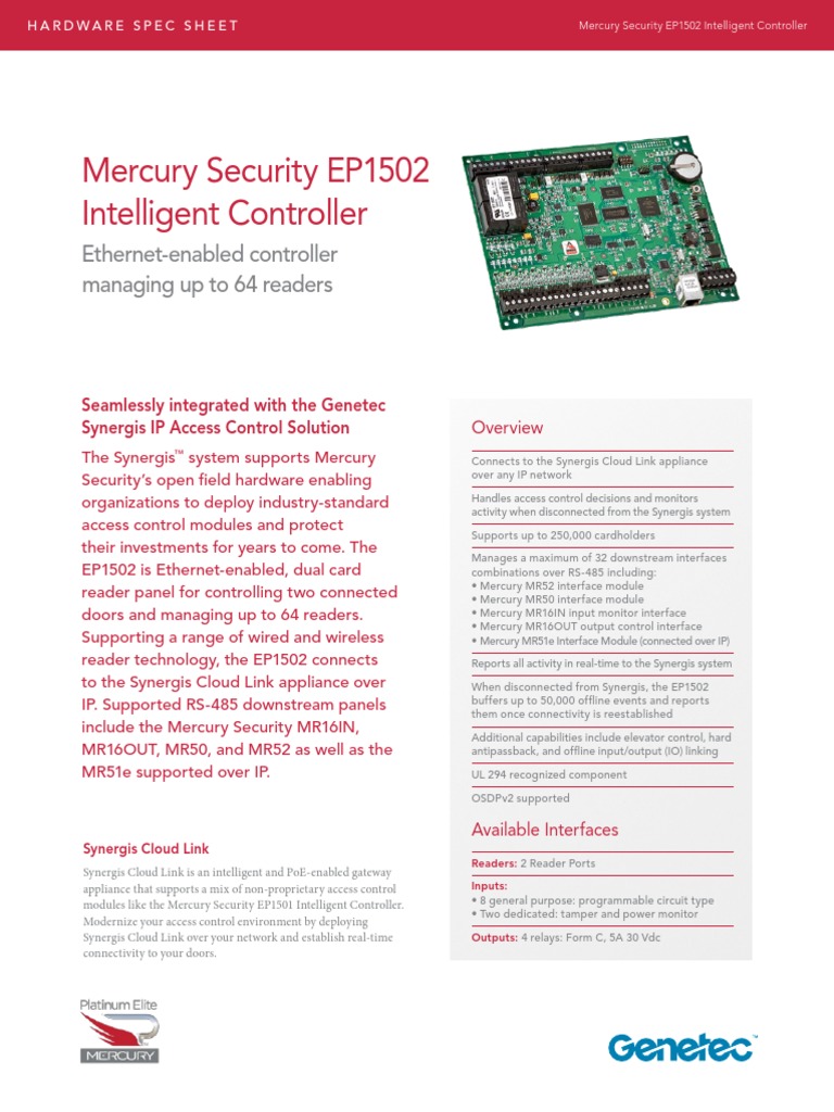 EN - Genetec Mercury EP1502 Intelligent Controller | PDF