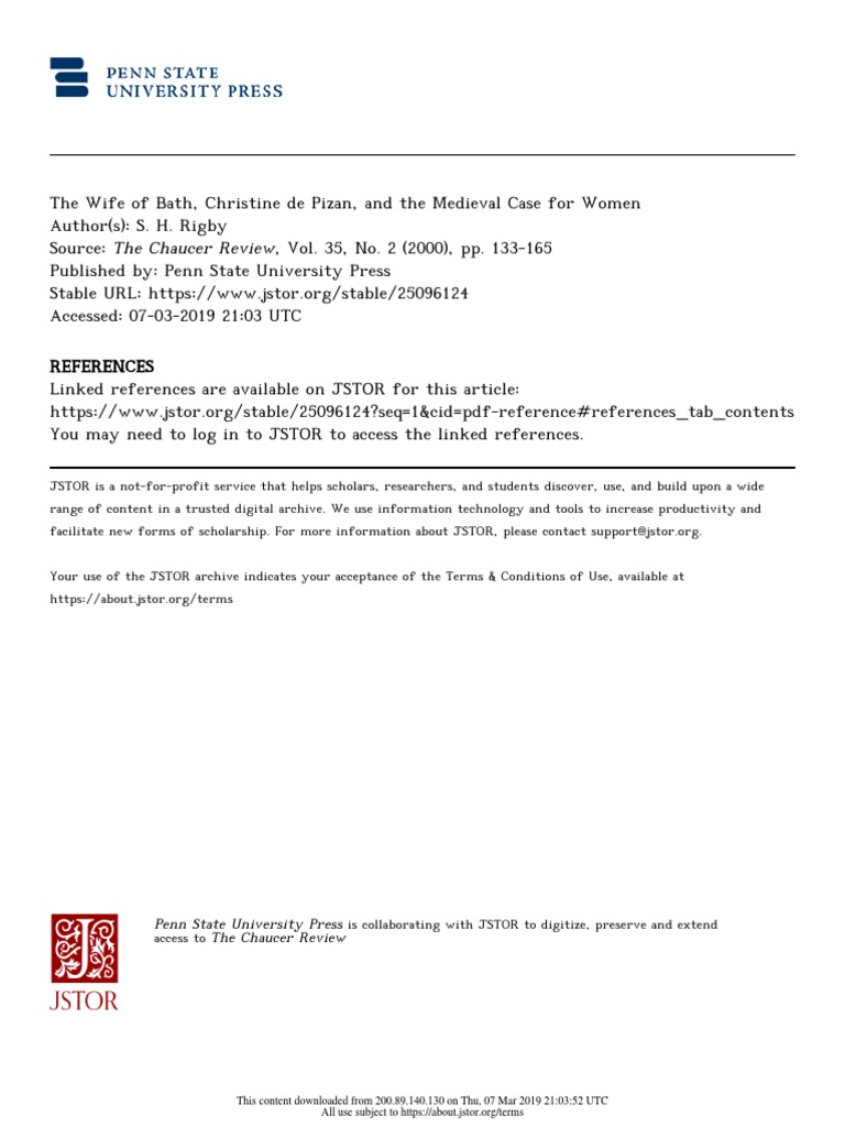 Rigby. The Wife of Bath, Christine de Pizan, and The Medieval Case For ...