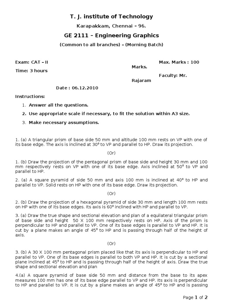 GE2111 - Engineering Graphics | PDF | Polytopes | Space