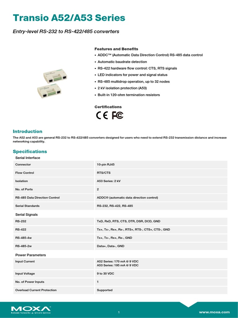 Moxa Transio A52 A53 Series Datasheet v1.0 PDF | PDF