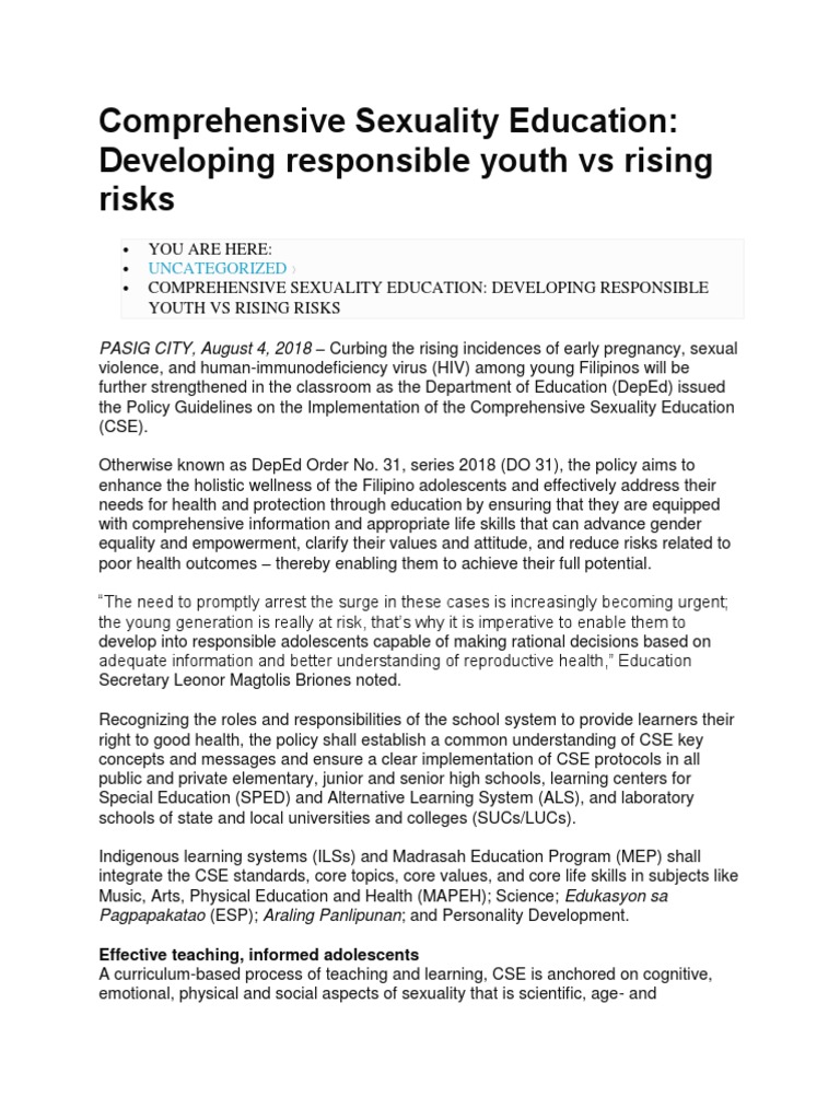 Comprehensive Sexuality Education | PDF