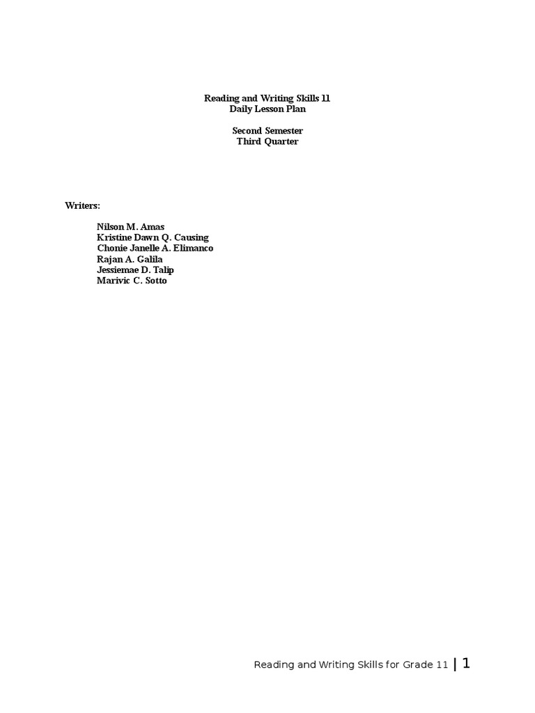 English SHS Reading And Writing Skills PDF
