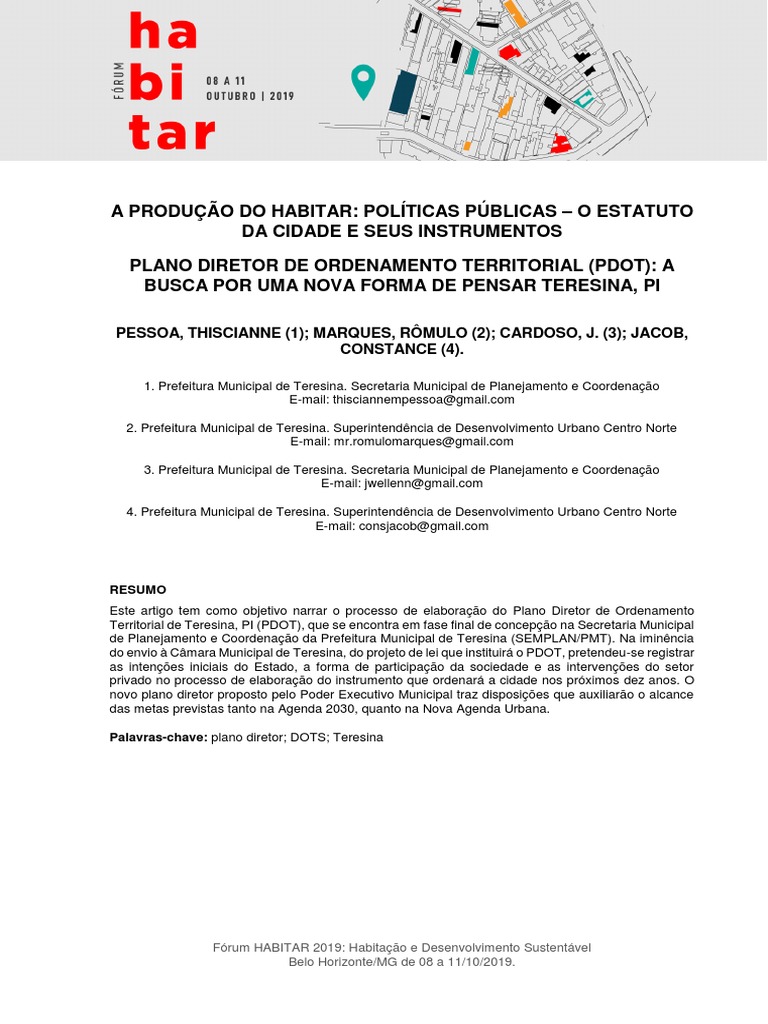 PLANO DIRETOR DE ORDENAMENTO TERRITORIAL (PDOT) A BUSCA POR UMA NOVA ...