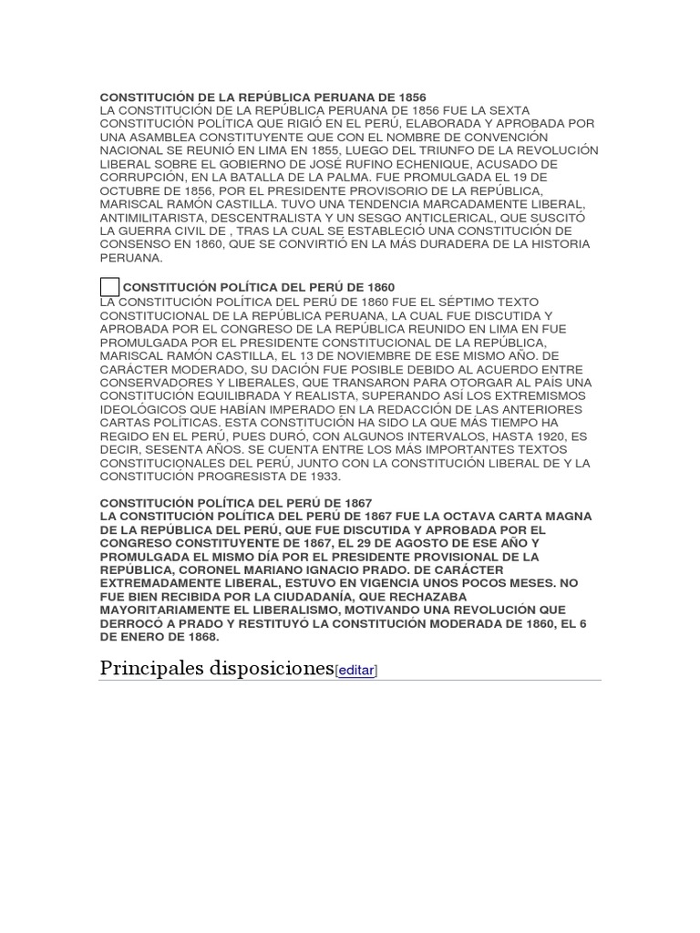 Constitución de La República Peruana de 1856 | PDF