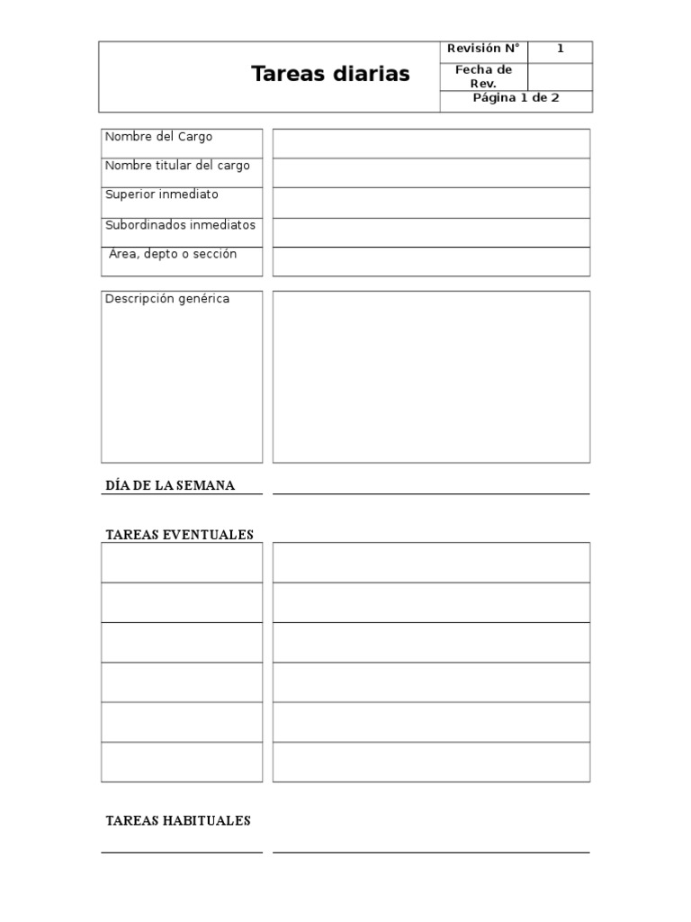 Formulario Tareas Diarias | PDF