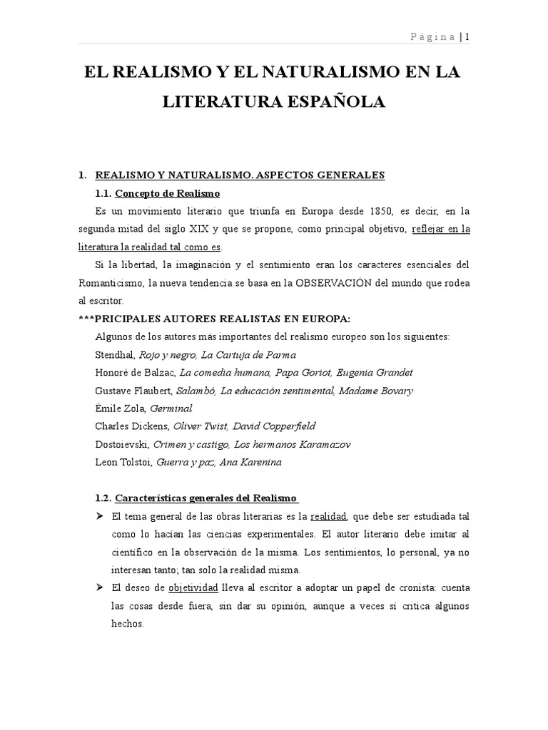 T.17. Realismo y Naturalismo en España | PDF