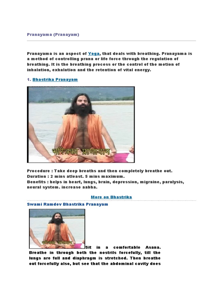 Pranayama (Pranayam) : Swami Ramdev Bhastrika Pranayam | PDF ...