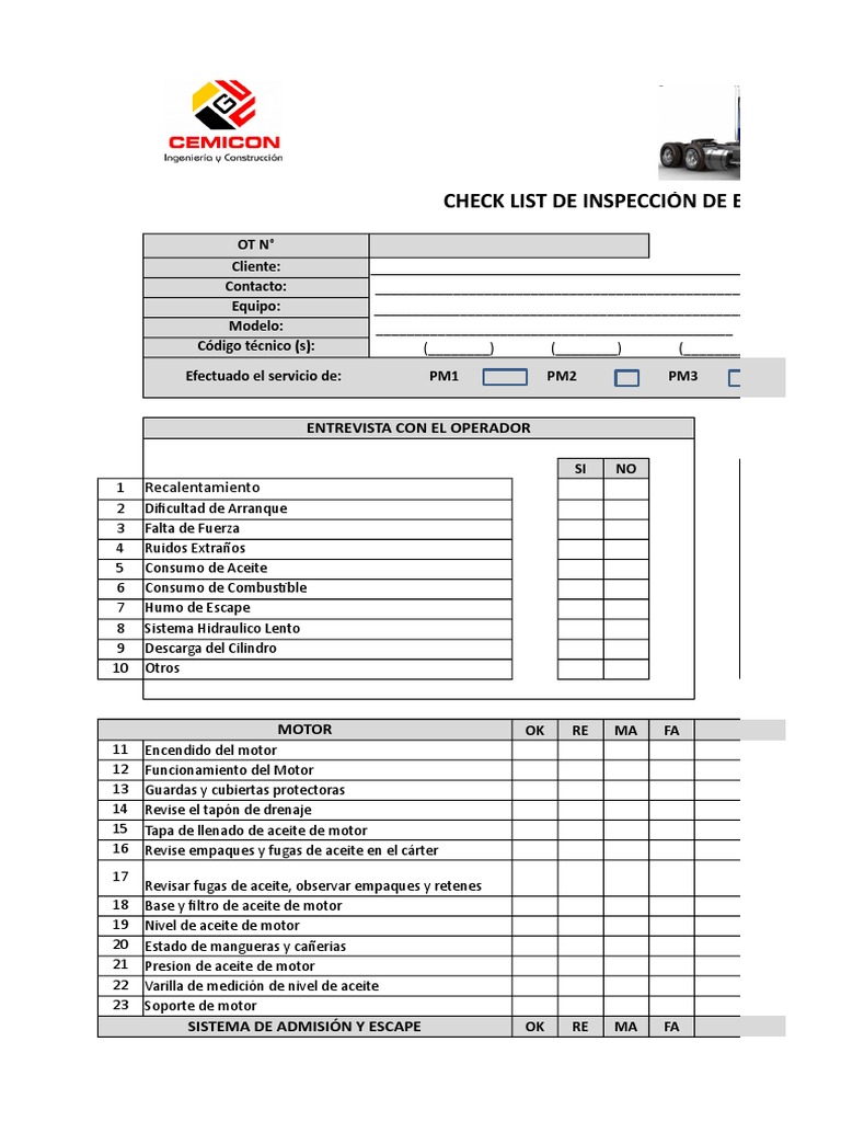 Formato Check List de Inspeccion AT1 - Camion | PDF