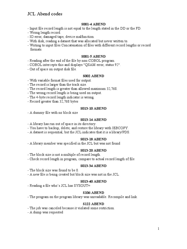 Jcl Abend Codes Pdf Computer Architecture Operating System Technology