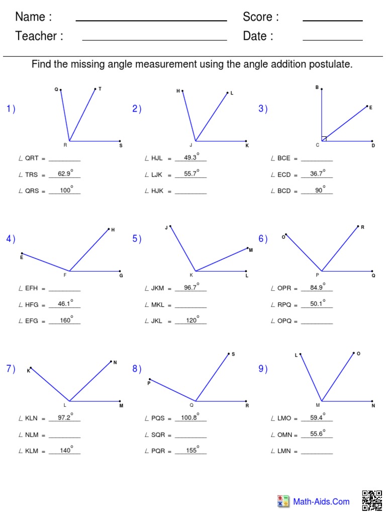 Angle Addition Postulate | PDF