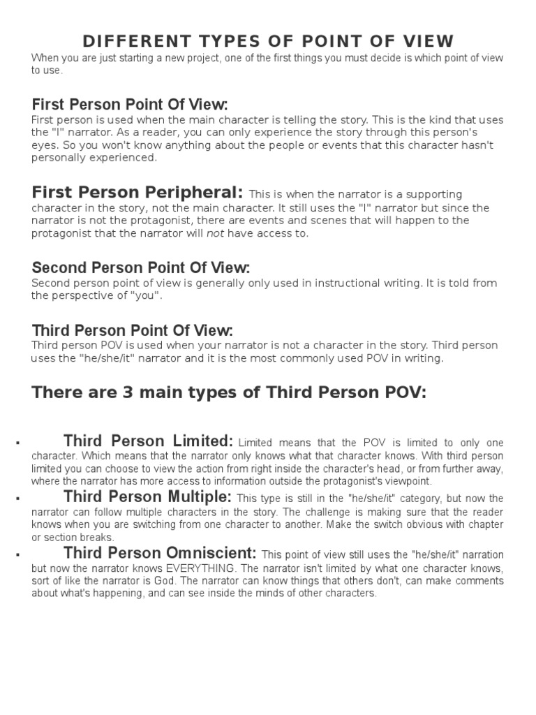 Different Types Of Point Of View Doc