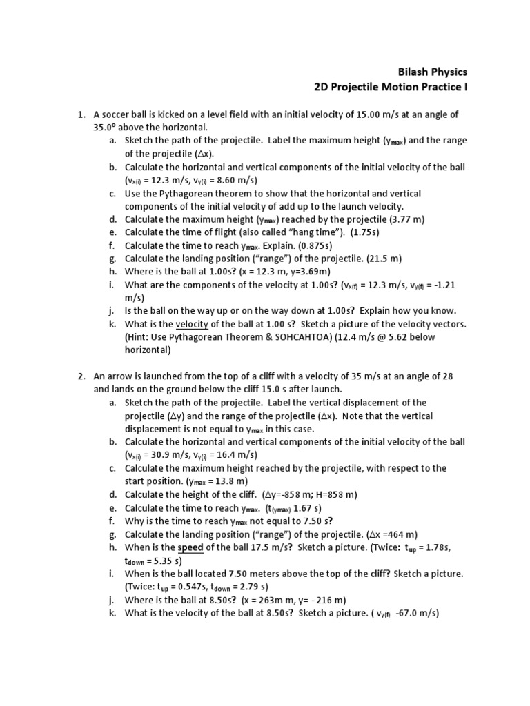2D Projectile Motion Practice I | PDF