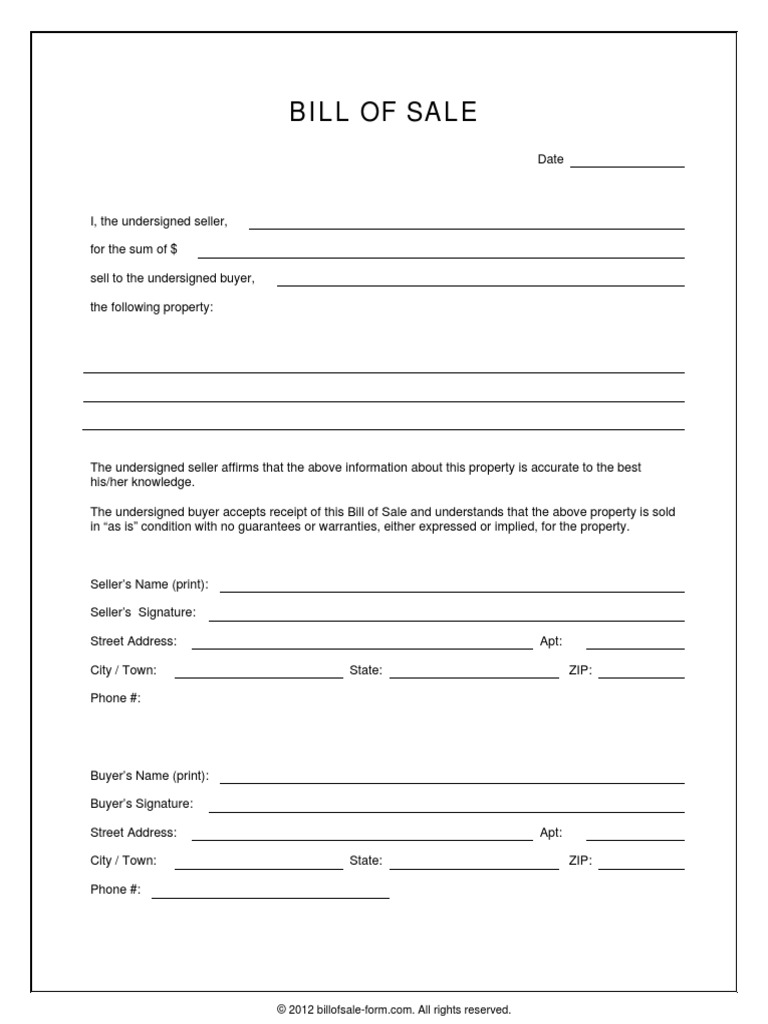 Generic Bill of Sale Template | PDF