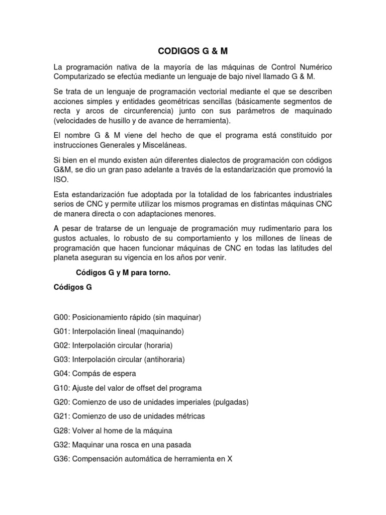 Codigos G | PDF | Control numerico | Perforar