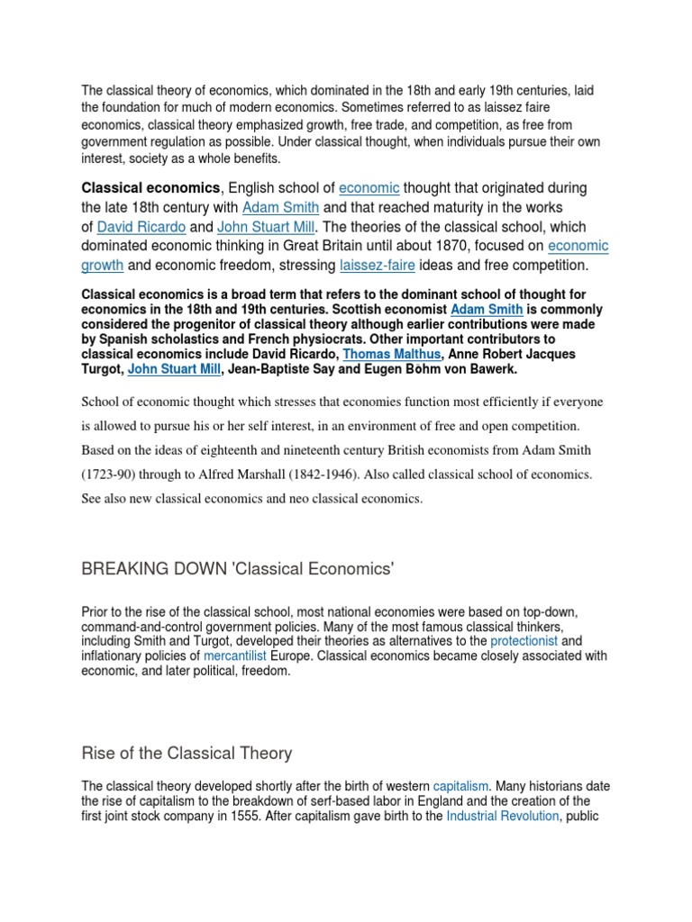Overview of Classical Economic Theory | PDF | Classical Economics ...