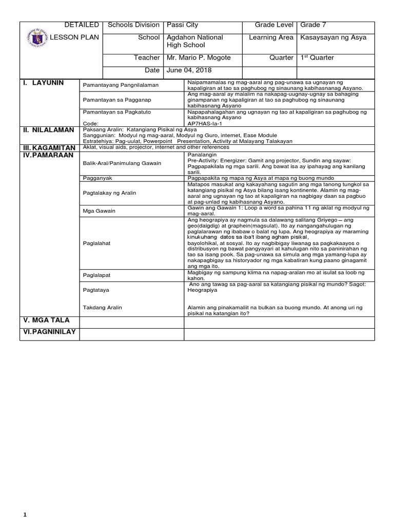 A.P. 7 Detailed Lesson Plan | PDF