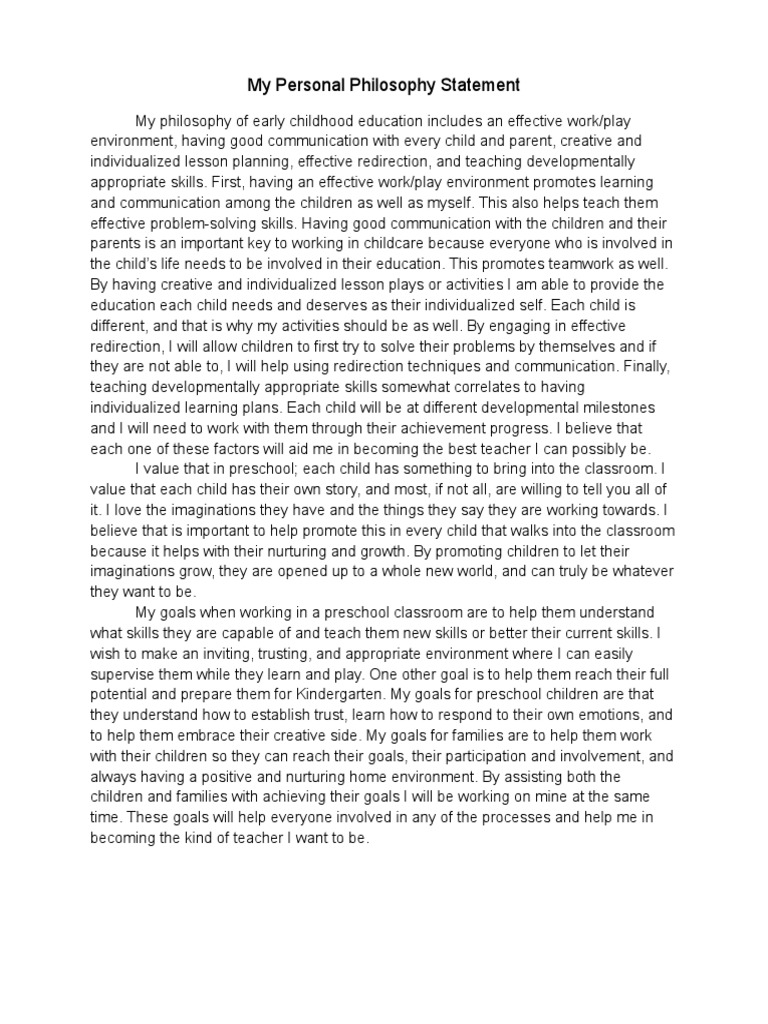 Personal Statement | Download Free PDF | Preschool | Early Childhood ...