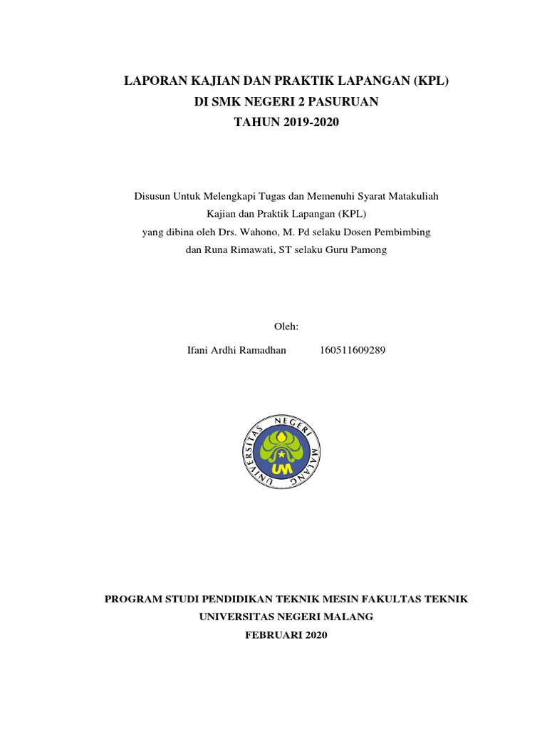 Contoh COVER Laporan KPL | PDF