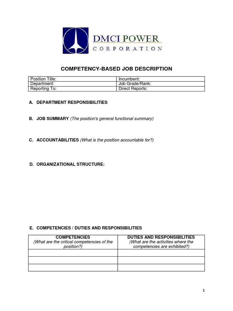Updated JD Template | PDF | Competence (Human Resources) | Goal