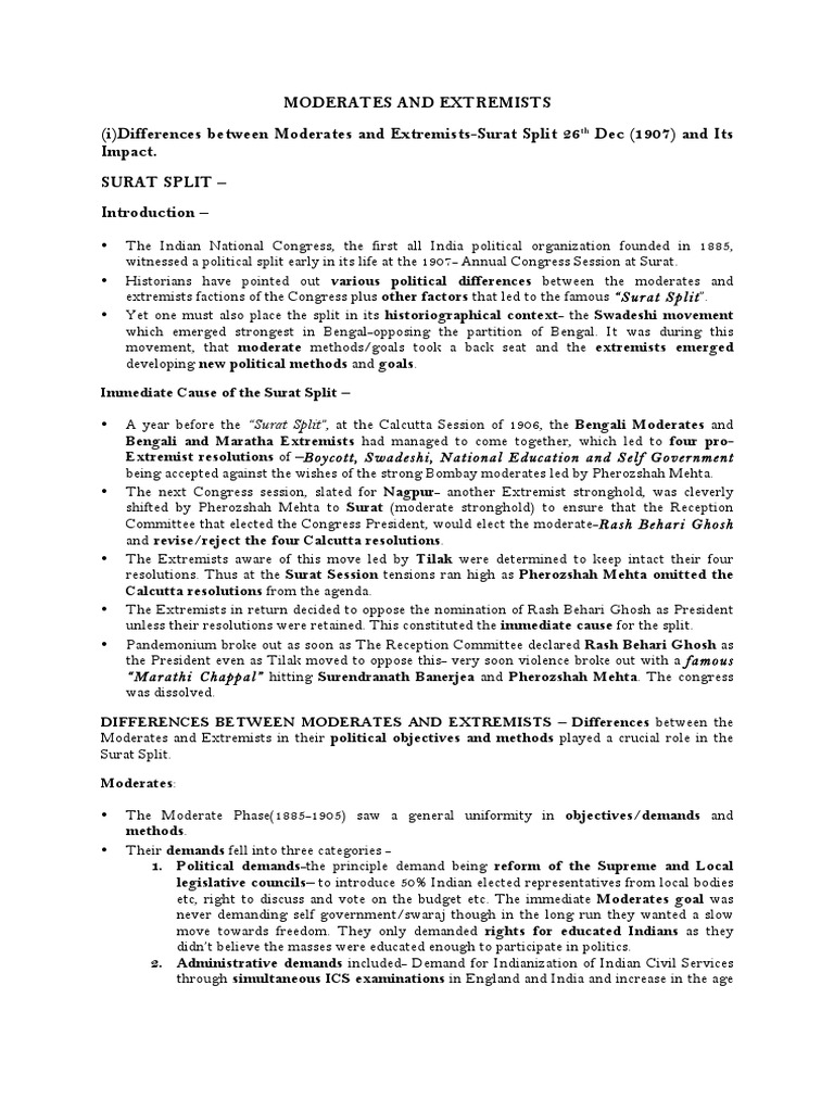INC-Moderates and Extremists | PDF | British Raj | Indian Independence ...