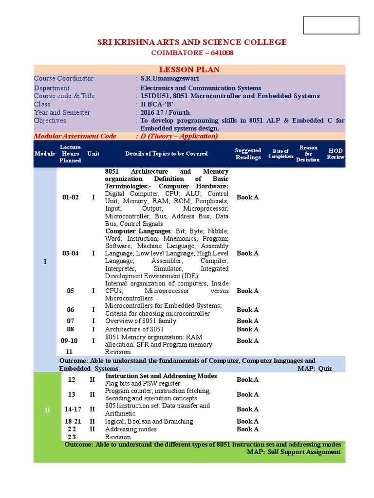 8051 Microcontroller Course Plan | PDF | Central Processing Unit | Microcontroller