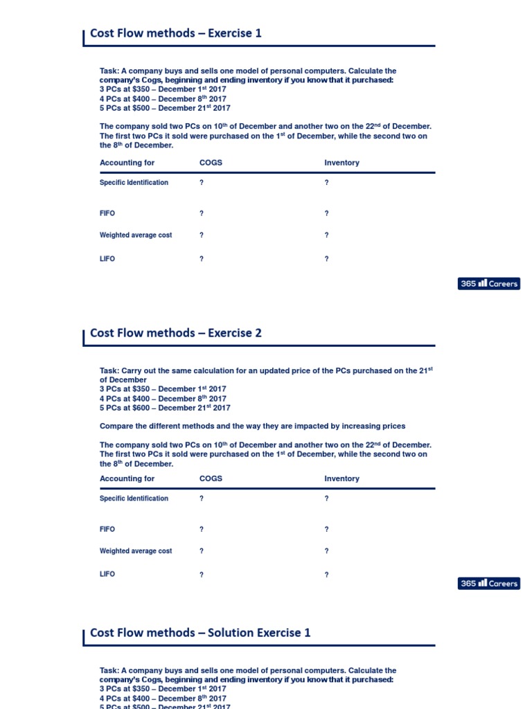 Inventory Cost Flow Methods With Solutions | PDF | Inventory | Personal ...