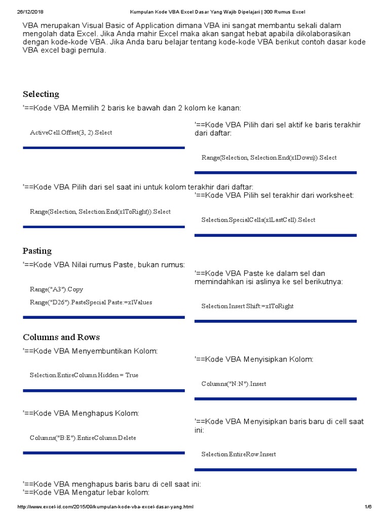 Kode VBA Excel Dasar untuk Pemula | PDF